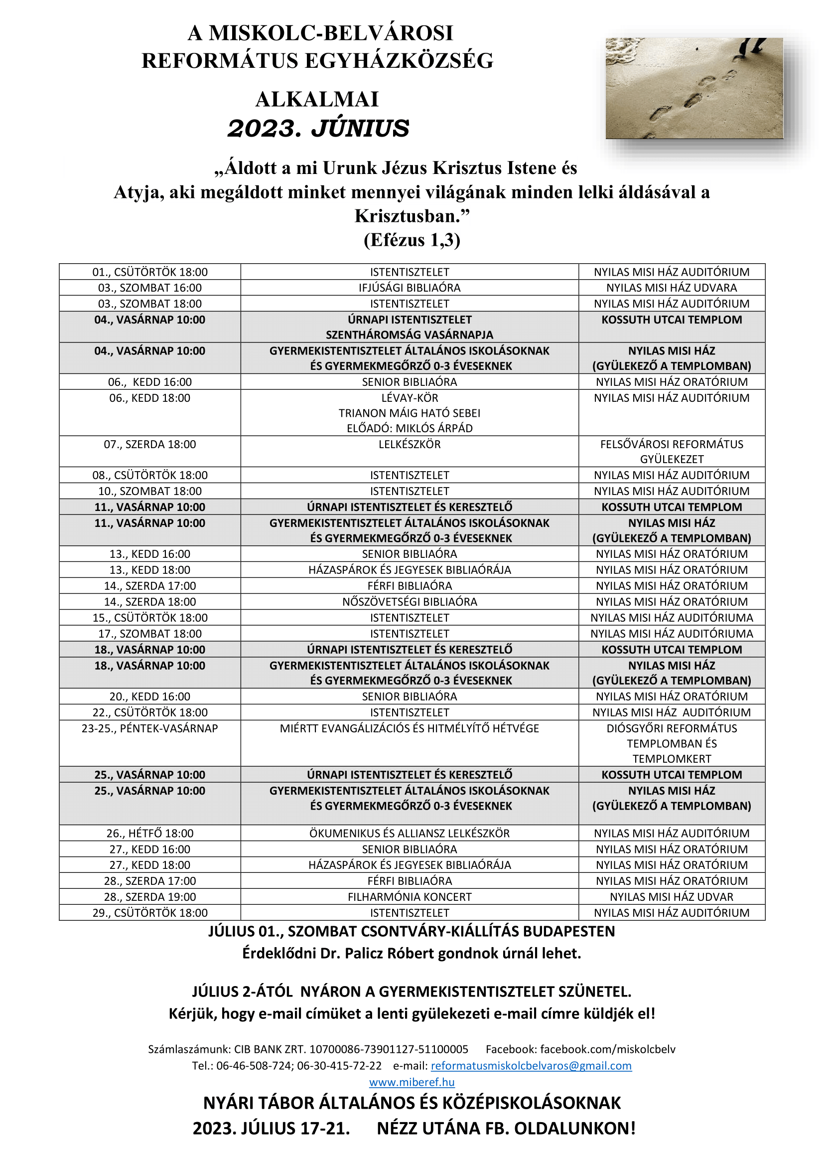 Júniusi programok – Miskolc-Belvárosi Református Egyházközség